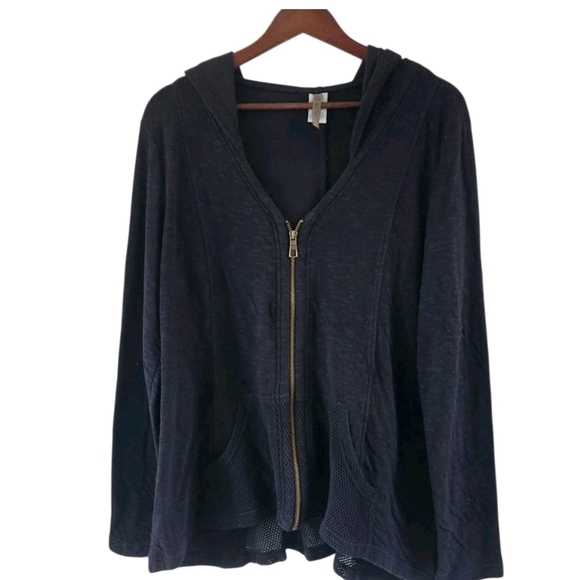 XCVI | Jackets & Coats | Xcvi Deep V Neck Zip Up Hoodie In Black Jacket ...